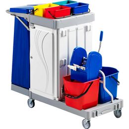 Reinigungswagen POLY III, 2 x 15-l-Eimer, 4 x 4-l-Eimer, mit abschließbaren Türen kaiserkraft
