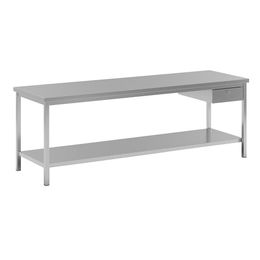 eurokraft basic Edelstahl-Arbeitstisch, 1 Schublade, 1 Fachboden voll, Breite 2400 mm