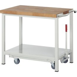 eurokraft pro Fahr- und absenkbare Werkbank, Gestellbauweise Serie 8000, 1 Ablageboden, BxT 1000 x 700 mm