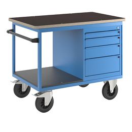 eurokraft pro Werkbank fahrbar, Tragfähigkeit 500 kg, mit vier Schubladen, LxBxH 1150 x 700 x 900 mm