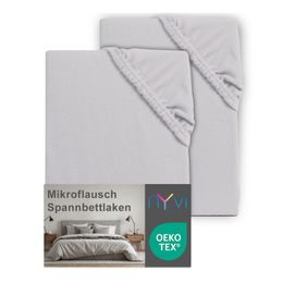 NYVI Spannbettlaken DreamScience Mikroflausch - Kuschelweiches & W&auml;rmendes Bettlaken Spannbetttuch Farbe:silber;Gr&ouml;&szlig;e:90x200 - 100x200 cm (2er Pack)