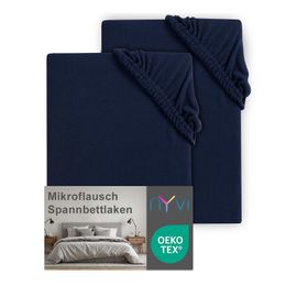 NYVI Spannbettlaken DreamScience Mikroflausch - Kuschelweiches & W&auml;rmendes Bettlaken Spannbetttuch Farbe:navy;Gr&ouml;&szlig;e:90x200 - 100x200 cm (2er Pack)