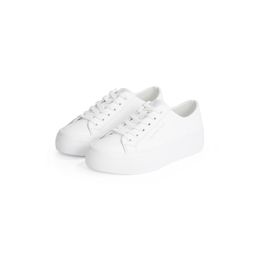 Plateausneaker Calvin Klein Jeans "VULC FLATFORM LOW MG LTH", Damen, Gr. 41, weiß, Leder, Sportlich, Schuhe, Schnürschuh, Halbschuh, Freizeitschuh in klassischer Optik