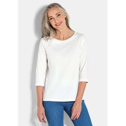 GOLDNER Kurzgr&ouml;&szlig;e: Langarmshirt Basic Shirt mit U-Boot-Ausschnitt in cremewei&szlig; | Gr.: 22