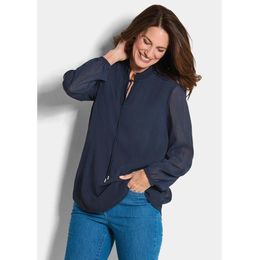 GOLDNER Kurzgr&ouml;&szlig;e: Chiffonbluse Elegante Jersey-Bluse mit Rundhals in marine | Gr.: 23