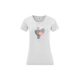 PAULGOS Damen T-Shirt, Flamingo in Weiss | Gr.: XL