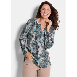 GOLDNER Elegantes Blusenshirt mit V-Ausschnitt in petrol / gemustert | Gr.: 42
