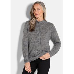 GOLDNER H&uuml;ftlanger Langarm Pullover, Zopfstrick in grau / gemustert | Gr.: 48
