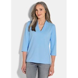GOLDNER Kurzgr&ouml;&szlig;e: Shirt Elegantes Basic-Shirt mit V-Ausschnitt in hellblau | Gr.: 22