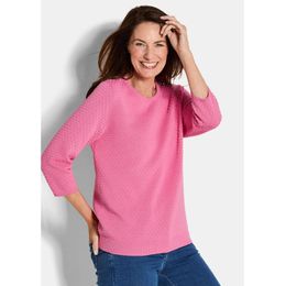 GOLDNER Kurzgr&ouml;&szlig;e: Halbarm Baumwollpullover mit Struktur in pink | Gr.: 19
