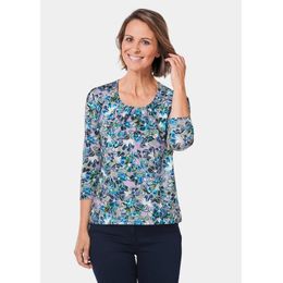 GOLDNER Blusenshirt Florales Halbarmshirt mit Rundhals in marine / flieder / gemustert | Gr.: 42
