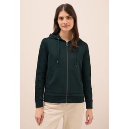 Sweatjacke Cecil, Damen, Gr. L42, grün (ink grün), Sweatware, 97% Baumwolle, 3% Elasthan, unifarben, comfort fit normal, ohne Ausschnitt, Bündchen, Sweatjacken, mit Kapuze