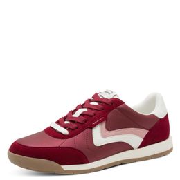 Sneaker Tamaris, Damen, Gr. 38, rot, Leder, Lederimitat, Textil, unifarben mit Farbeinsätzen, Schuhe, Freizeitschuh, Halbschuh, Schnürschuh, weich gepolsterter Schaftrand