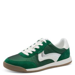 Sneaker Tamaris, Damen, Gr. 42, grün, Leder, Lederimitat, Textil, unifarben mit Farbeinsätzen, Schuhe, Freizeitschuh, Halbschuh, Schnürschuh, weich gepolsterter Schaftrand