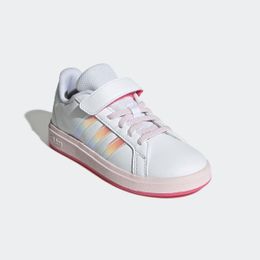Klettschuh adidas Sportswear "GRAND COURT 2.0 KIDS", Gr. 31, weiß (cloud weiß, iridescent, pink fusion), Synthetik, Textil, Sportlich, Schuhe, Design auf den Spuren des adidas Superstar