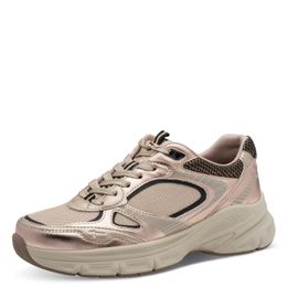 Plateausneaker Tamaris, Damen, Gr. 36, gold (rosegoldfarben), Lederimitat, Textil, kontrastfarbene Details, metallic, Sportlich, Schuhe, Freizeitschuh, Halbschuh, Schnürer, Details in Metallicoptik