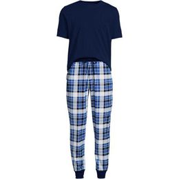 LANDS' END Pyjama-Set aus Baumwoll-Jersey, Herren,  Blau, Baumwoll-Mischung, by Lands' End