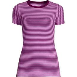 LANDS' END Feinripp-Shirt mit Rundhalsausschnitt und kurzen &Auml;rmeln, Damen,  Pink, Baumwolle/Elasthan, by Lands' End