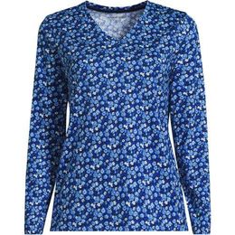 LANDS' END Supima&reg; Langarm-Shirt mit V-Ausschnitt, Damen,  Blau, Baumwolle, by Lands' End