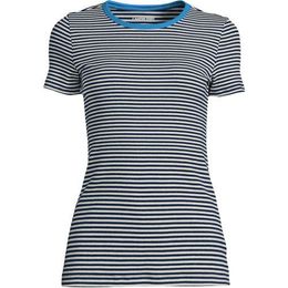 LANDS' END Feinripp-Shirt mit Rundhalsausschnitt und kurzen &Auml;rmeln, Damen,  Blau, Baumwolle/Elasthan, by Lands' End