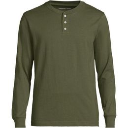 LANDS' END Super-T Langarm-Henleyshirt, Classic Fit, Herren,  Grün, Baumwolle, by Lands' End
