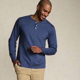 LANDS' END Super-T Langarm-Henleyshirt, Classic Fit, Herren,  Blau, Baumwolle, by Lands' End