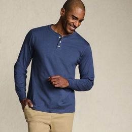 LANDS' END Super-T Langarm-Henleyshirt, Classic Fit, Herren,  Blau, Baumwolle, by Lands' End