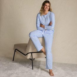 LANDS' END Gemustertes Jersey Pyjama-Set, Damen,  Blau, Elasthan/Baumwoll-Mischung, by Lands' End