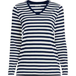 LANDS' END Supima&reg; Langarm-Shirt mit V-Ausschnitt, Damen,  Blau, Baumwolle, by Lands' End