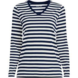 LANDS' END Supima&reg; Langarm-Shirt mit V-Ausschnitt, Damen,  Blau, Baumwolle, by Lands' End