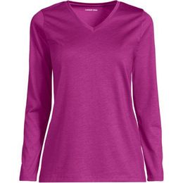 LANDS' END Supima&reg; Langarm-Shirt mit V-Ausschnitt, Damen,  Pink, Baumwolle, by Lands' End