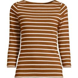 LANDS' END Gestreiftes Baumwollshirt mit 3/4-&Auml;rmeln, Damen,  Braun, Baumwolle, by Lands' End