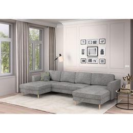 Home Affaire Wohnlandschaft »Booster Couch wahlweise mit Schlaffunktion und Bettkasten-auch in Cord« Sofa in U-Form, Breite 305 cm betongrau