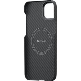 PITAKA Handyhülle »MagEz Case 3 for iPhone 14 Black/Grey Twill« hergestellt aus 1500D Aramid-Fasern schwarz