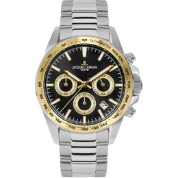 Jacques Lemans Chronograph &raquo;Liverpool&laquo; Quarzuhr, Armbanduhr, Herrenuhr, Edelstahlarmband, bis 20 bar wasserd. edelstahlfarben-schwarz Mond&auml;ner...