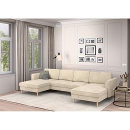Home Affaire Wohnlandschaft »Booster Couch wahlweise mit Schlaffunktion und Bettkasten-auch in Cord« Sofa in U-Form, Breite 305 cm cream