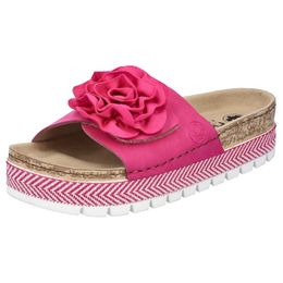 Rieker Pantolette, Sommerschuh, Schlappen mit modischem Plateau fuchsia 38 38 Pantolette mit dekorativer Blüte auf der Bandage