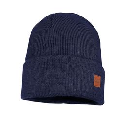 MaxiMo Beanie Strick, breiter Umschlag, gefüttert, wärmend, weich, unifarben navy 53 Mütze mit dezentem Label von MaxiMo