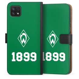 DeinDesign Galaxy A22 5G Handy Klapph&uuml;lle Handyh&uuml;lle aus Kunst Leder schwarz Flip Case Statement Official Licensed Product Sv Werder Bremen Sideflip mit langer 