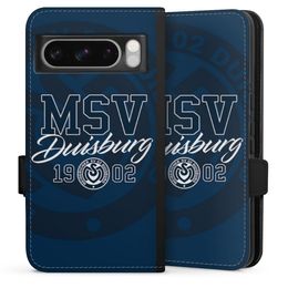 DeinDesign Google Pixel 8 Pro Handy Klapphülle Handyhülle aus Kunst Leder schwarz Flip Case Msv Duisburg Merchandise Soccer Sideflip mit Lasche