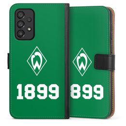 DeinDesign Galaxy A33 5G Handy Klapph&uuml;lle Handyh&uuml;lle aus Kunst Leder schwarz Flip Case Statement Official Licensed Product Sv Werder Bremen Sideflip mit langer 