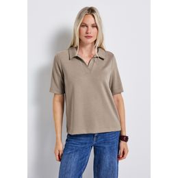 Poloshirt Street One, Damen, Gr. 34, beige (morning beige), Jersey, Obermaterial: 46% Modal, 46% Polyester, 8% Elasthan, unifarben, regular fit normal, ohne Ausschnitt, Shirts