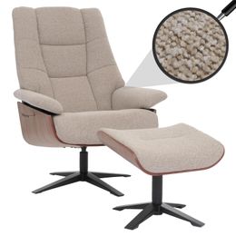 MCA Relaxsessel + Hocker MCW-N57, Fernsehsessel Liegesessel, Boucl&eacute; Stoff Holz ~ braun