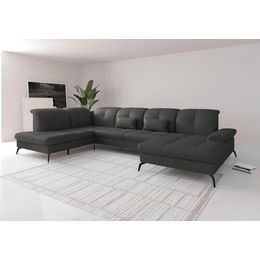 Sit & More Wohnlandschaft SIT & MORE "Amica, U-Form, inkl. Sitztiefenverstellung und Armteilverstellung", grau (anthrazit), B:357cm H:90cm T:231cm, Sofas, wahlweise mit Kopfteilverstellung, Bettfunktion und Bettkasten