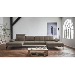Wohnlandschaft Andas "Stenlille Multifunktions-Sofa, U-Form", grau (taupe), B:374cm H:83cm T:162cm, Struktur weich (100% Polyester);Struktur grob (100% Polyester);100% NaturLEDER, Sofas, incl. Sitztiefen-, Kopfteil- und Armteilverstellung
