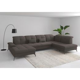 Sit & More Wohnlandschaft SIT & MORE "Amica, U-Form, inkl. Sitztiefenverstellung und Armteilverstellung", grau (fango), B:357cm H:90cm T:231cm, 100% Polyester, Sofas, wahlweise mit Kopfteilverstellung, Bettfunktion und Bettkasten