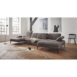 Wohnlandschaft Andas "Stenlille Multifunktions-Sofa, U-Form", braun, B:374cm H:83cm T:162cm, Struktur weich (100% Polyester);Struktur grob (100% Polyester);100% NaturLEDER, Sofas, incl. Sitztiefen-, Kopfteil- und Armteilverstellung