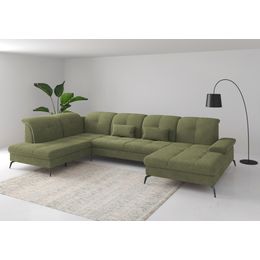Sit & More Wohnlandschaft SIT & MORE "Amica, U-Form, inkl. Sitztiefenverstellung und Armteilverstellung", grün (hellgrün), B:357cm H:90cm T:231cm, 100% Polyester, Sofas, wahlweise mit Kopfteilverstellung, Bettfunktion und Bettkasten