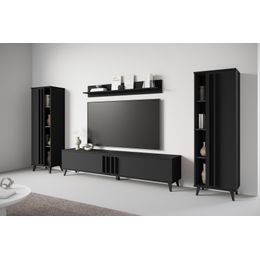 Wohnwand Inosign "Helsinki, Modernes Möbelset", schwarz (graphite schwarz matt), B:270cm H:140cm T:33cm, Holzwerkstoff, Kastenmöbel-Sets, mit lamellengriffen, verstellbaren Einlegeböden und Kunststofffüßen