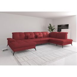 Sit & More Wohnlandschaft SIT & MORE "Amica, U-Form, inkl. Sitztiefenverstellung und Armteilverstellung", rot (feuerrot), B:357cm H:90cm T:231cm, Sofas, wahlweise mit Kopfteilverstellung, Bettfunktion und Bettkasten